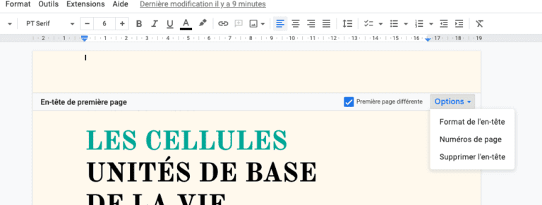 Comment créer une page de garde sur Google Docs