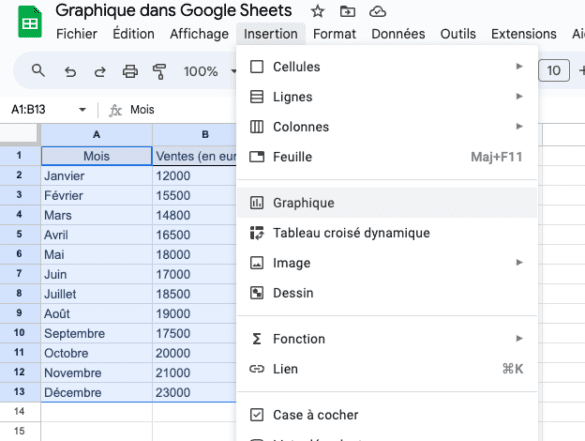 Comment faire un graphique sur Google Sheets - Tout Sur Google